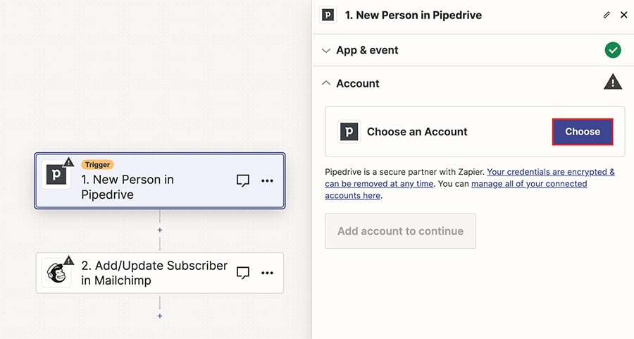 Zapier: Pipedrive 연락처를 Mailchimp 구독자에게 보내기 - Knowledge Base | Pipedrive